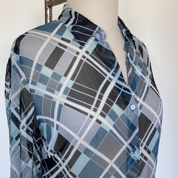 The Limited | Tops | 99s Silk Chiffon Button Down Sheer Printed Long ...